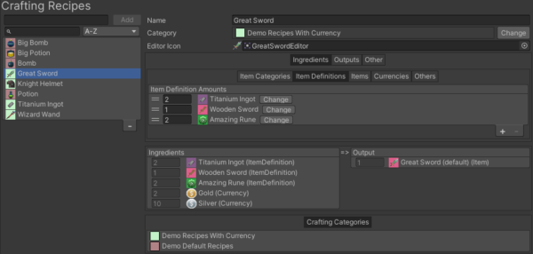 Crafting Recipe - Opsive